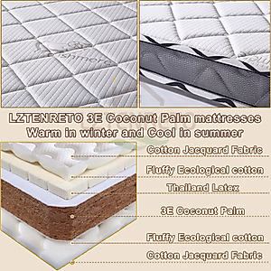 LZTENRETO Firm Coconut Palm Mattress Organic Coconut Coir Mattress Quiet Coir Mattress Pad Thick Coir Mattress 6cm 9cm 11cm Spine Friendly (White-B,Full 11cm)