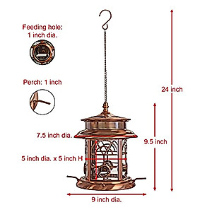 Arched Lattice Solar Powered Led Bird Feeder for Yard Outside Outdoor Garden Decoration Hanging Birdfeeder - Antique Copper