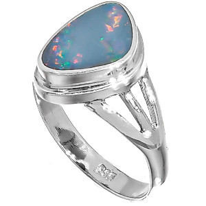 925 Silver Blue Natural Australian Opal Sterling Sz 7 Ring p83434