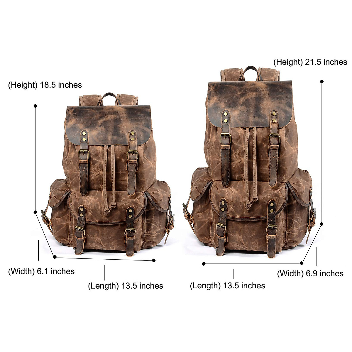 WUDON Leather Backpack for Men, Waxed Canvas Shoulder Rucksack for Travel School (Coffee-Oversize, Oversize)