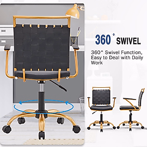 CAROCC Gold Office Chair Modern Home Office Chair Computer Task Chair Leather Swivel Adjustable Height Cute Vanity Chairs (Black)
