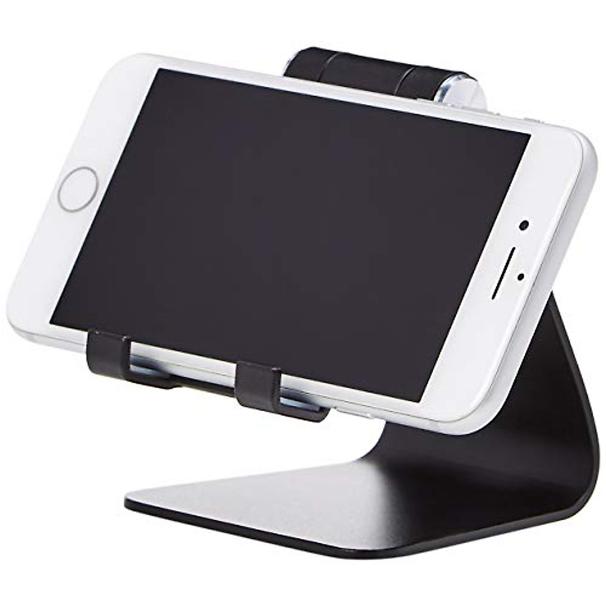 Amazon Basics Adjustable Aluminum Cell Phone Desk Stand for iPhone and Android, Black, 3.3 x 3 x 4.2 Inch (LxWxH)