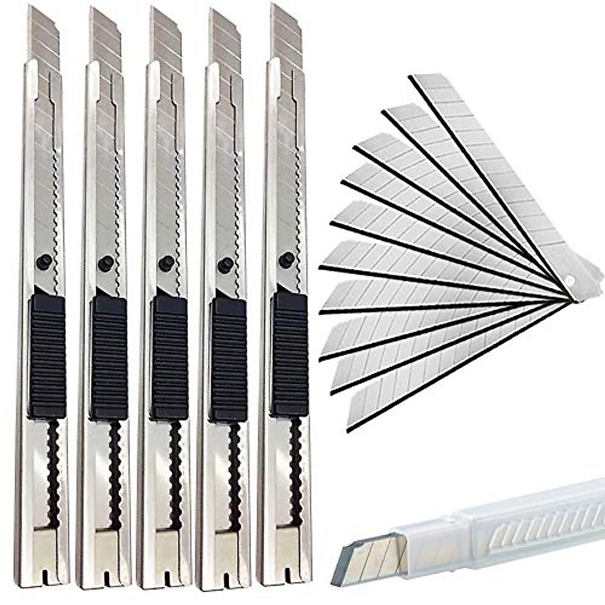 WEKOIL 9mm Snap Off Utility Knife 5 Pack High Hardness Retractable Box Cutters with Snap Off Blades,Art Craft Hobby Cutter 9mm Knife for Home Office Workstation