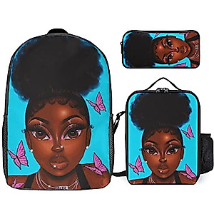 African American Girl Backpack Bookbag With Shoulder Bag Pencil Bag Set Bookbags 3pcs Set One Size