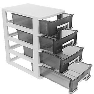 BESPORTBLE 4 plastic drawer Plastic Storage Drawers- Drawer Storage Organizer White Frame with Clear plastic desktop drawers Drawers