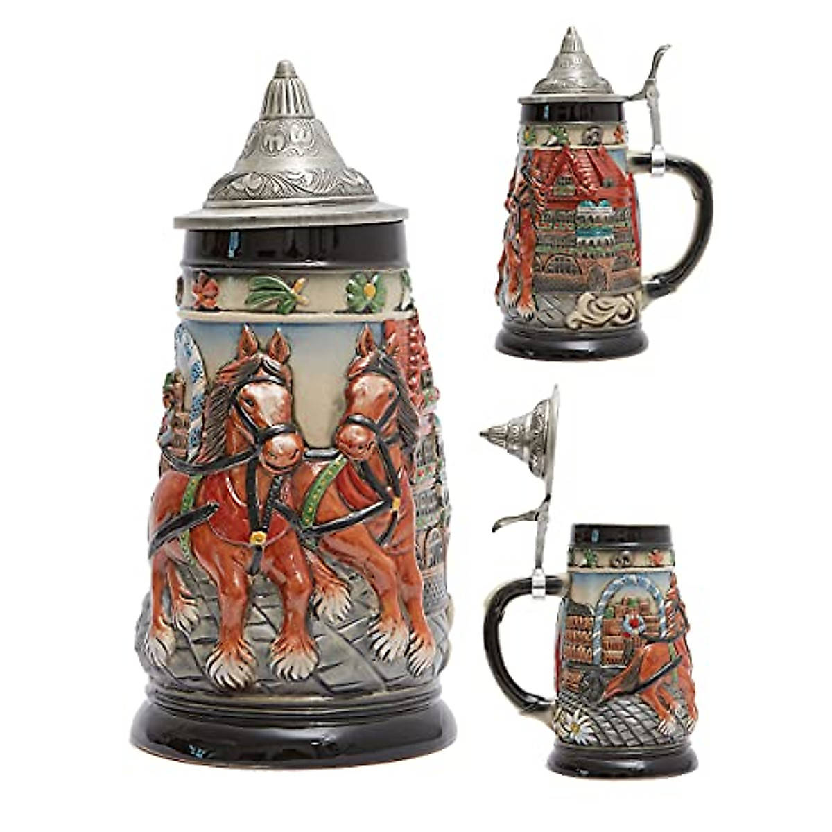 HAUCOZE Beer Stein Mug German Oktoberfest Stanley Viking Tankard with Petwer Lid Birthday Gifts 0.9Liter