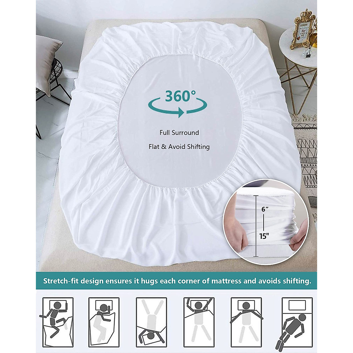 Mattress Protector Full Size Waterproof Mattress Cover Soft Breathable Noiseless Full Mattress Protector Bed Cover Deep Pocket for 6-15" Pad - Machine Washable Vinyl Free (Full, 1 Pack)