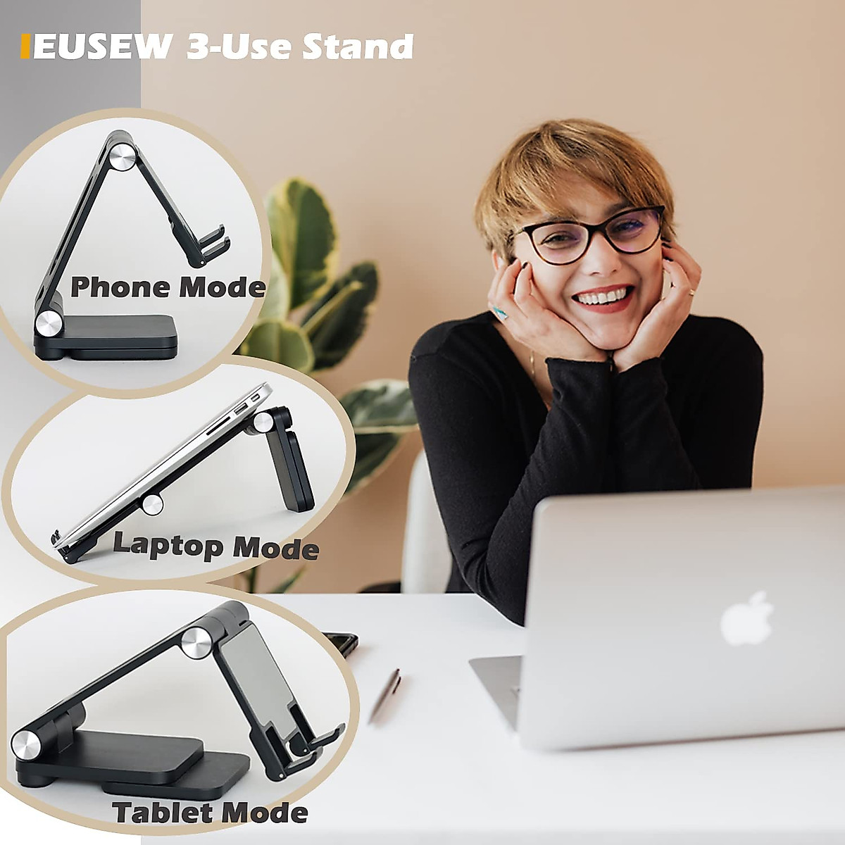 Ieusew Foldable Tablet Stand, Portable Ipad Stand for Desk, Multifunctional Desktop Stand Holder for Tablet and Cell Phone.