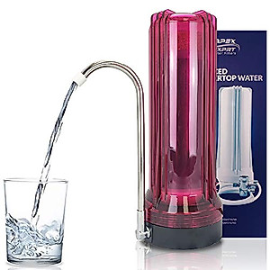 APEX MR-1030 Countertop Water Filter, 3 Stage GAC Calcite KDF-55 Water Filter for Sink, Easy Install Faucet Water Filter - Reduces Heavy Metals, Bad Taste and Up to 99% of Chlorine - Red