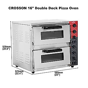 CROSSON Commercial Double Deck 16 inch Countertop Electric Pizza Oven with pizza stone, Multipurpose Indoor Pizza oven for Restaurant Home use,120V/3200W