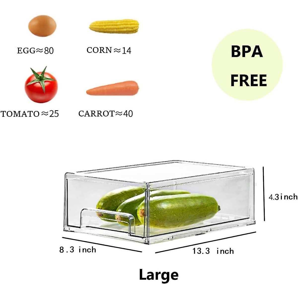 Mano 2Pack Clear Fridge Drawers Pull Out Stackable Refrigerator Drawer Organizer Bins Pantry Storage Box Plastic Food Containers for Kitchen Bathroom Office Closet (2pack-Large)