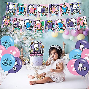 Pochacco Birthday Party Decorations,Pochacco Theme Party Supplies for Kids Adults with Happy Birthday Banner Cake Topper Cupcake Toppers Balloons