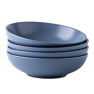 AmorArc 8.75‘’ Large Pasta Bowls, 42 ounce Wide Stoneware Bowls Set of 4 for Kitchen, Deep Bowls for Pasta/Salad/Fruit/Otmeal/Soup, Microwave&Dishwasher Safe-Matte Blue