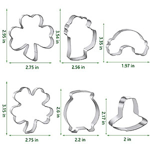 St. Patrick's Day Shamrock Cookie Cutters, 6 Pcs Cookie Cutters Set Shamrock, Four Leaf Clover, Beer Mug, Rainbow, Top Hat and Pot of Biscuit Cutters for St. Patrick's Day Irish Party