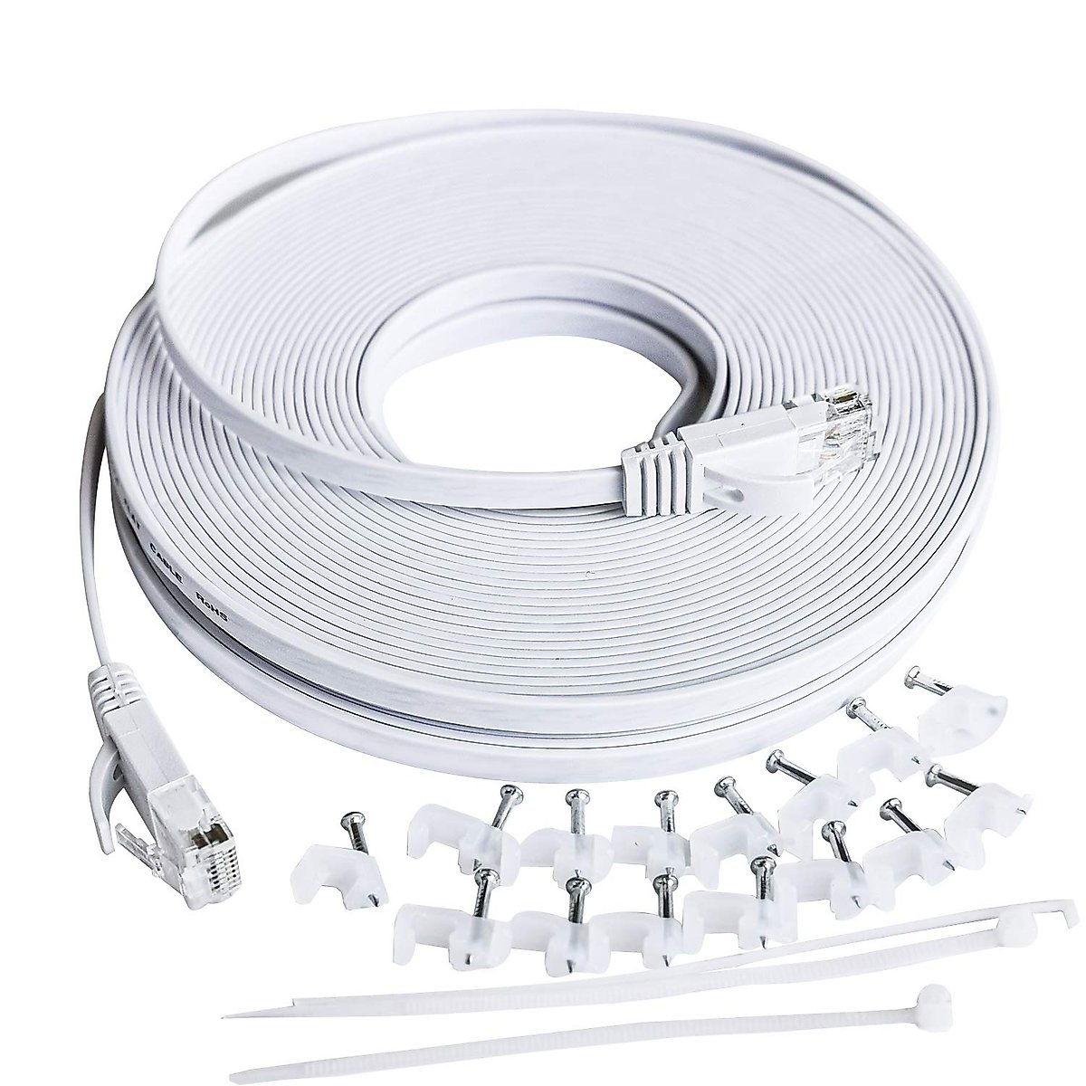 Cat 6 Ethernet Cable 50 ft, Solid Flat Internet Cords, Network LAN Patch Cables, Faster Than CAT5E/Cat5, White Slim Cat6 High Speed Computer Wire with Snagless Rj45 Connector for Router, Modem