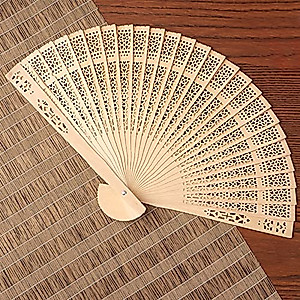 JAPCHET 60 Pack 8 Inch Sandalwood Fan, Vintage Wooden Hand Held Folding Fan, Hollow Carved Handheld Fans for Wedding Decor, Dancing, Birthday Gift, Photo props