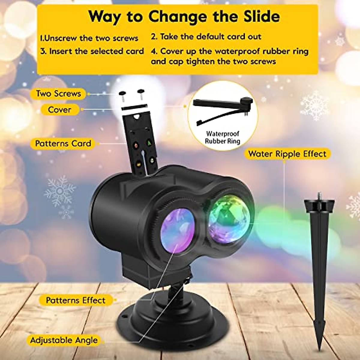 Christmas Projector Lights Outdoor, Ocean Wave Waterproof Holiday Projector Lights, 12 Slides & 10 Colors Halloween Lights Projector with Remote for Thanksgiving Birthday Party Decorations