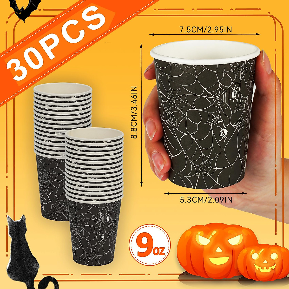 ATFUNSHOP Halloween Disposable Cups 30PCS Spiders Web Party Paper Cups 9OZ