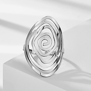 Dreamtimes Swirl Geometric Ring Spiral Swirl Ring Braided Wrap Style Women Stainless Steel Exaggerated Adjustable Thumb Open Ring Fashion Jewelry Gift for Wife Girlfriend