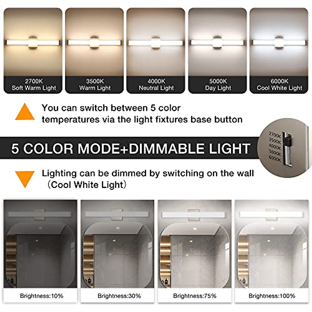 YHTlaeh Bathroom Vanity Light Brushed Brass Square Led 24 inch 14W 5 CCT Adjustable Color Temperature Wall Bar Lighting Fixtures Over Mirror