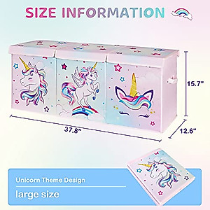 Unicorn Toy Box Chest – Large Toy Chest Organizer with Flip-Top Lid Collapsible Sturdy Storage Bin with Handles 38 x 13 x 16 Inch for Kids Girls Pink Closet Nursery Living Room Bedroom Playroom