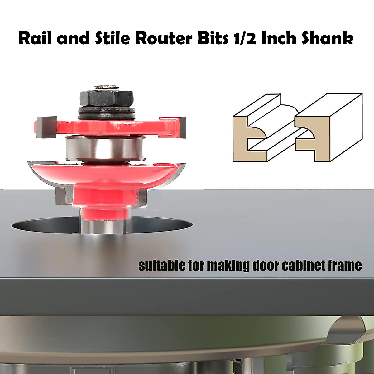 Sinoprotools 2Pcs Cabinet Door Rail and Stile Router Bits 1/2 Inch Shank, Round Over Rail and Stile Router Bit Set, Carbide-Tipped Milling Cutters for Professional Woodworking or DIY