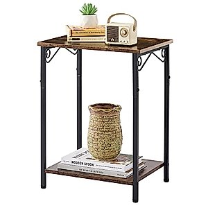 Hoctieon 2 Tier End Table, Small Night Table, Narrow Side Table with Storage, Nightstand for Small Spaces, Living Room, Bedroom, Sofa Couch, Rustic Brown