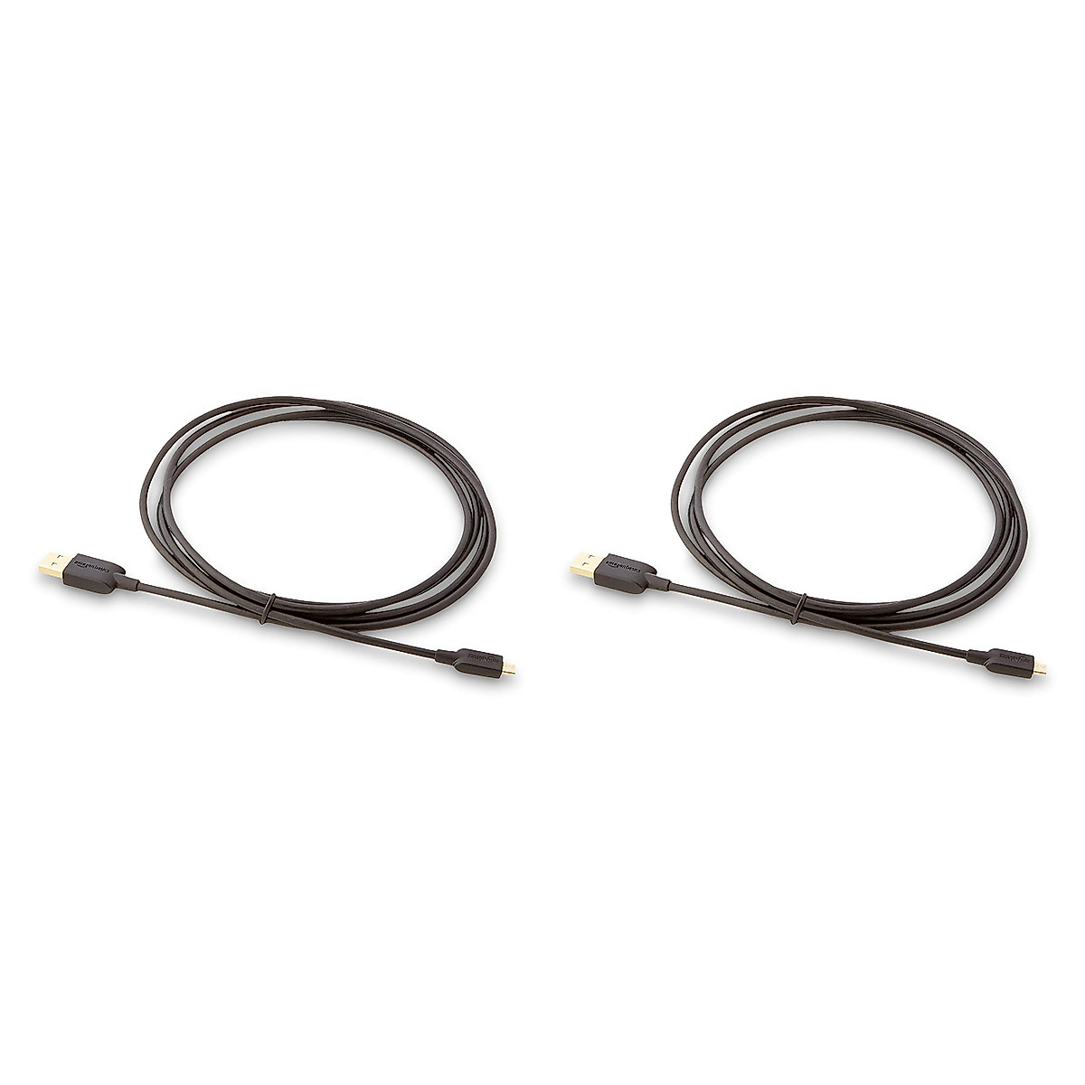 Amazon Basics 2-Pack USB-A to Micro USB Fast Charging Cable, 480Mbps Transfer Speed with Gold-Plated Plugs, USB 2.0, 6 Foot, Black