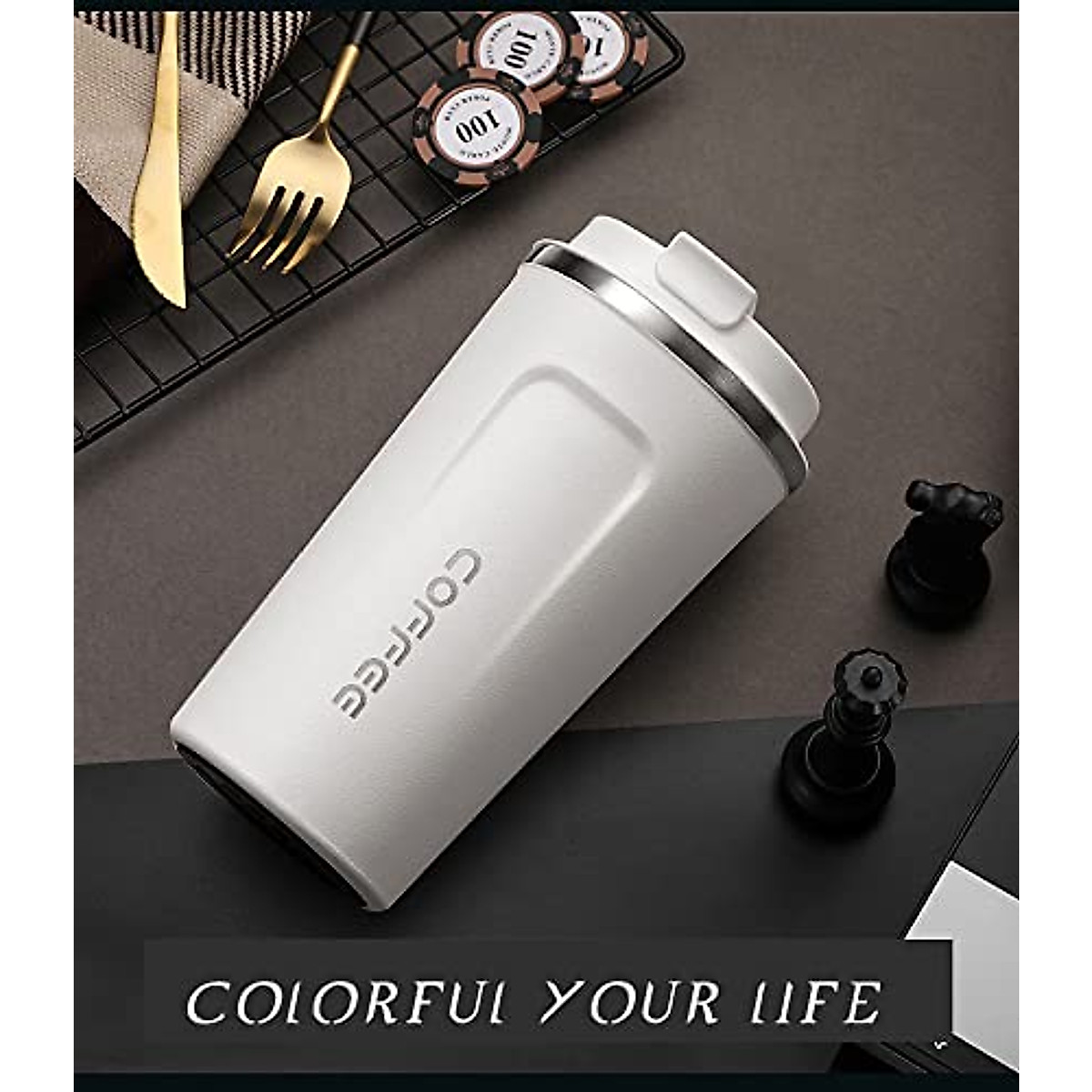 Travel Coffee Mug, Stainless Steel Insulated Tumbler, 12oz Reusable Coffee Mug with Lid, Christmas Gifts for Women Men, Stocking Stuffers, Coffee Cup for Home Office Outdoor Sport Water Bottle.…