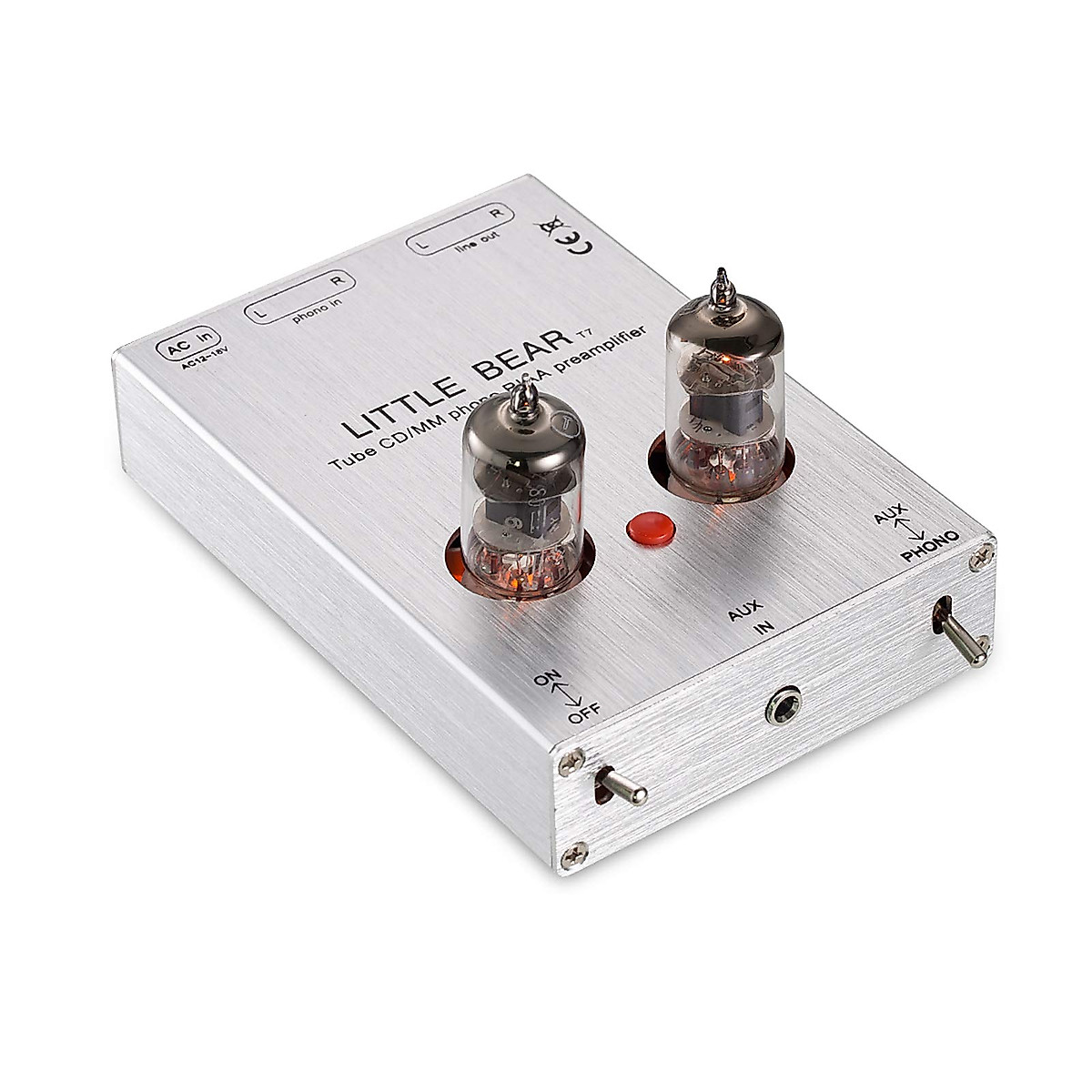 Nobsound Little Bear T7 Vacumn Tube Mini Phono Stage RIAA MM Turntable Preamp & HiFi Tube Pre-Amplifier (Silver)