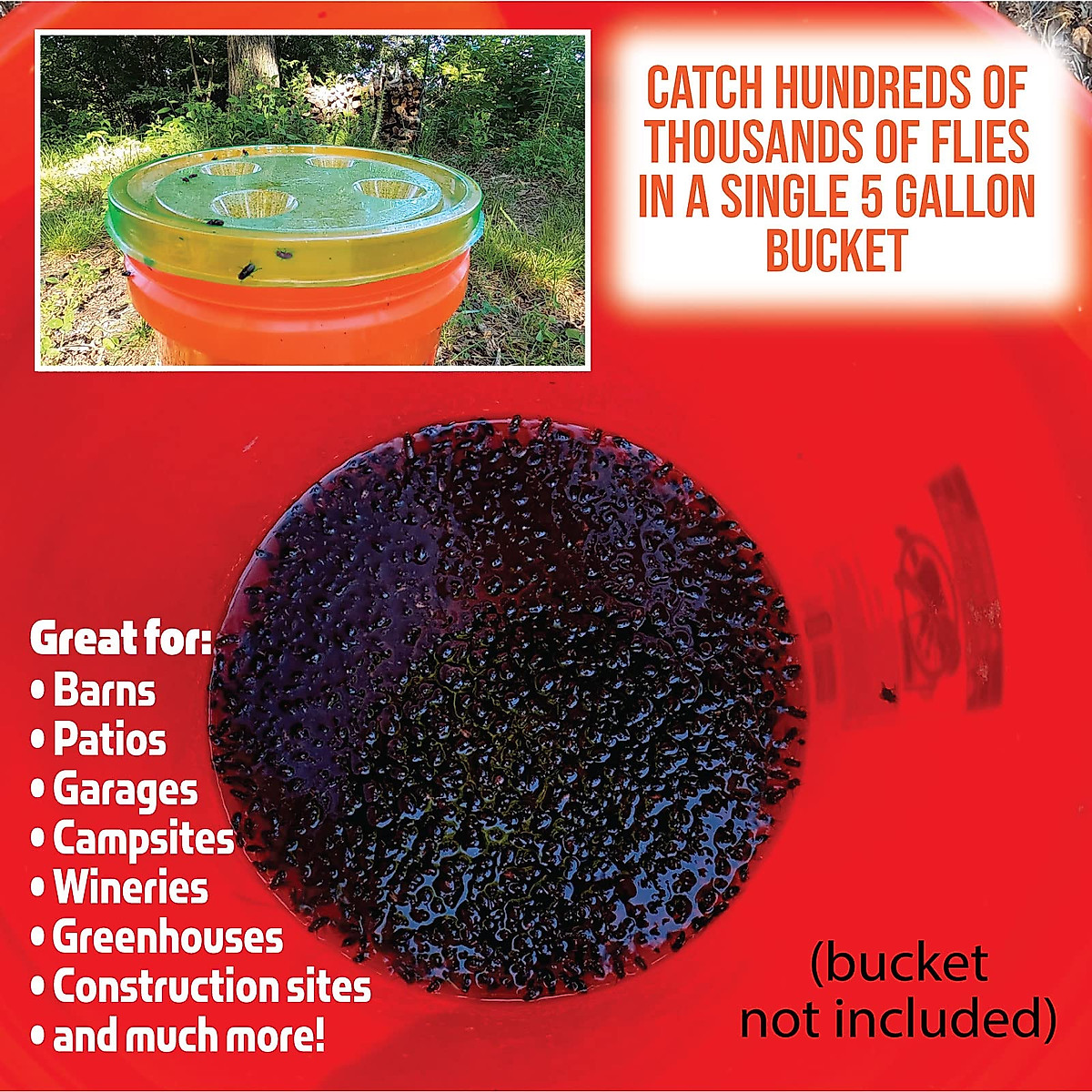 Billy-Bob Fly-Lid 5 Gallon Bucket Fly Lid (2 Pack) Turn Any 5 Gallon Bucket into a Fly Trap!