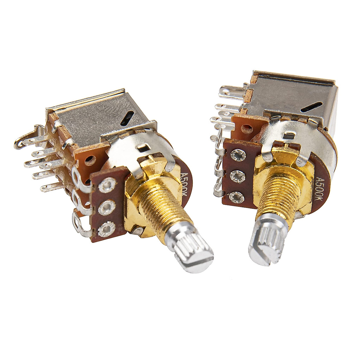 2PCS Yootones A500K Push Push Guitar Pots Audio Taper Potentiometers Long Copper Split Shaft Compatible with Guitar Accessories
