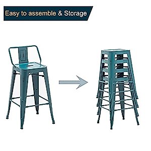 Andeworld Distressed Bar Stools Set of 4 Industrial Counter Stools Metal Barstools with Backrest (30 Inch, Distressed Design Teal)