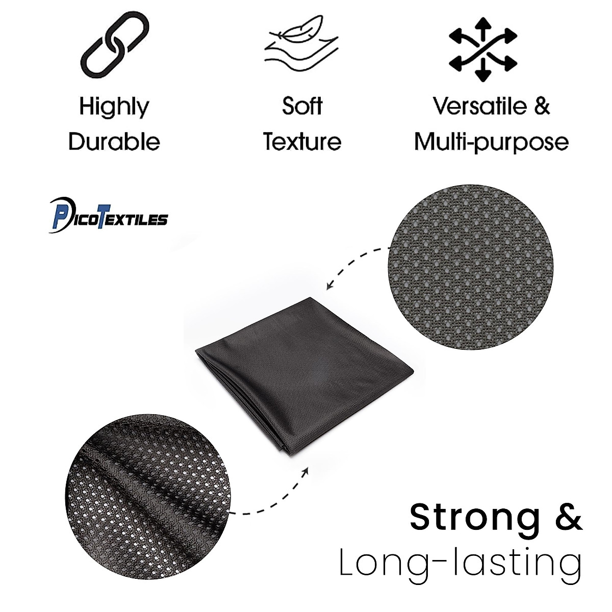 Pico Textiles 2 Yards Bolt - Dark Charcoal Polyester Micro Mesh Jersey Fabric - 60" Wide - Small Holes - Durable Athletic Mesh Fabric for Sewing Soccer & Basketball Jerseys Uniforms