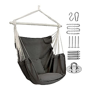 Miztli Hammock Chair Hanging Chair Swing for Bedroom with Anti-Slip Steel Spreader Bar, Max 500 Lbs, All The Hanging Hardwares Included, Best for Indoor Outdoor, 2 Cushions