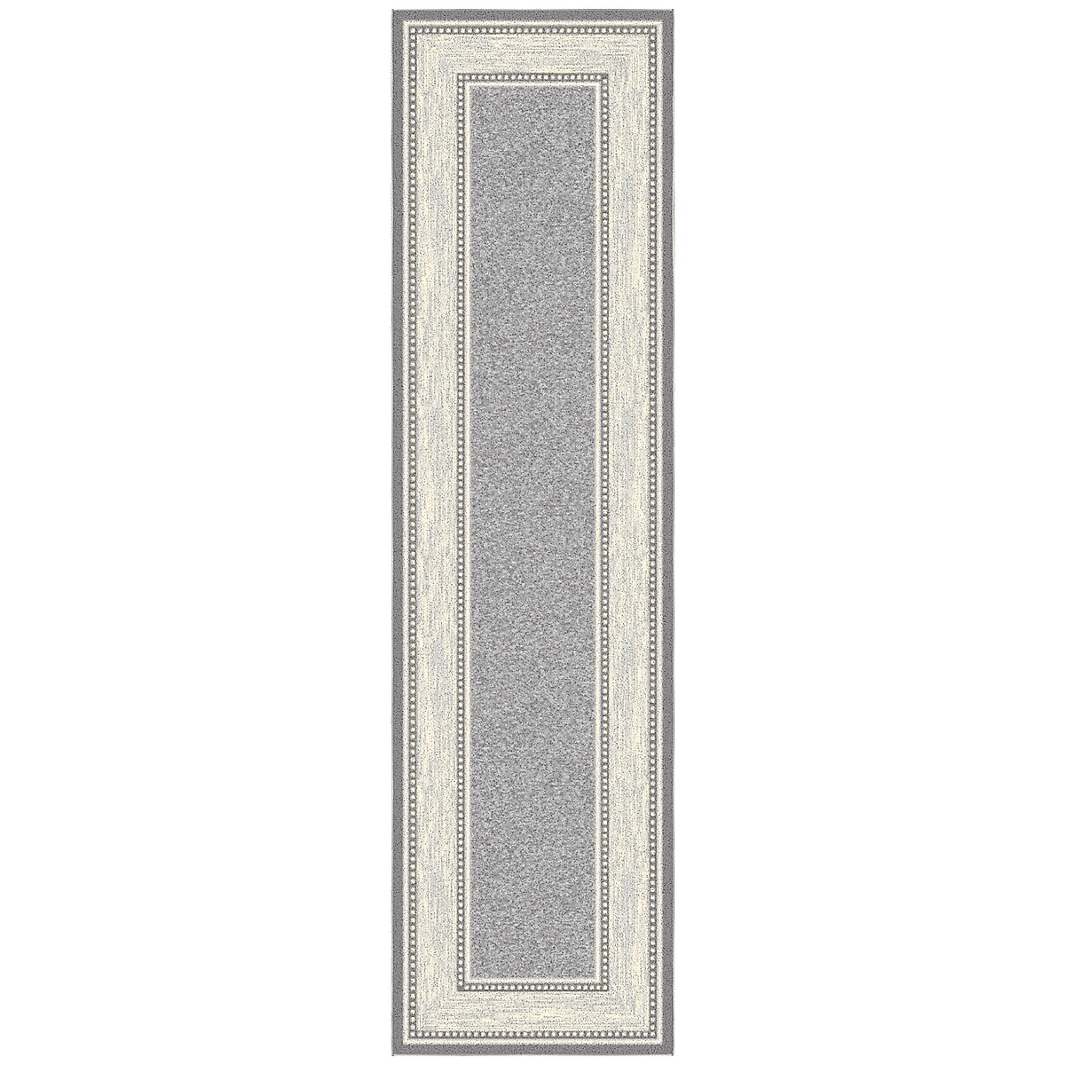 Ottomanson Ottohome Non-Slip Rubberback Bordered Design 3x10 Indoor Runner Rug, 2'7" x 9'10", Light Gray
