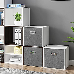 Storage Cubes, 11 Inch Cube Storage Bins (Set of 3), Fabric Collapsible Storage Bins with Dual Handles, Foldable Cube Baskets for Shelf, Closet Organizers and Storage Box (Beige)