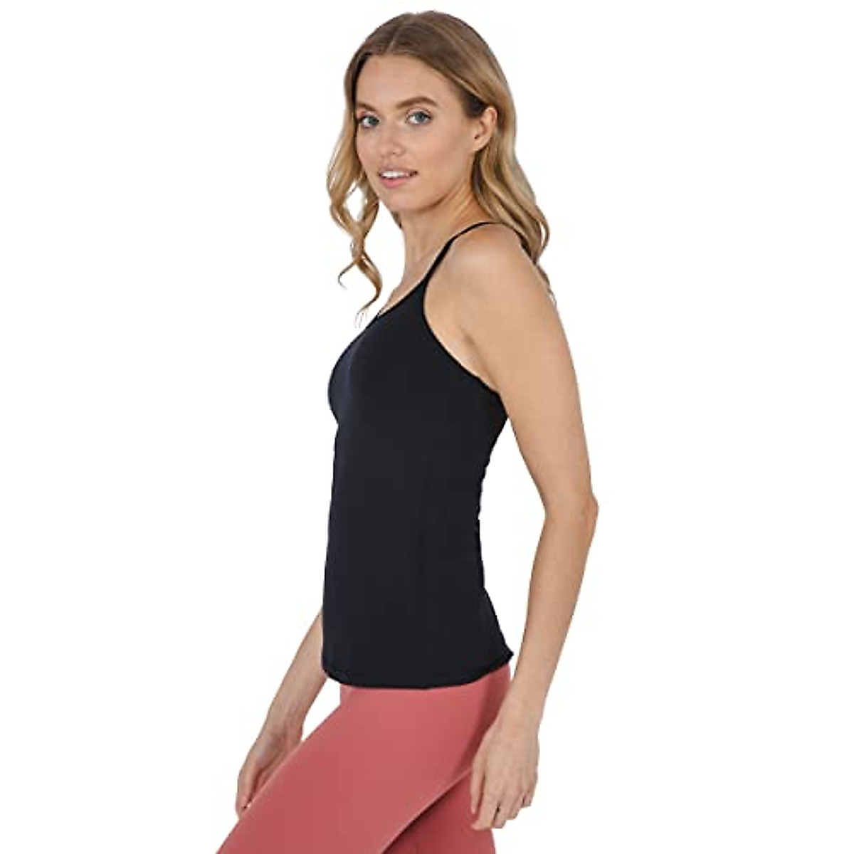 Yogalicious Ultra Soft Lightweight Camisole Tank Top with Built-in Support Bra - Black - Large