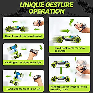 Dysaim Gesture RC Car Hand Controlled Stunt Car for 6-12 yr Boys Girls, 4WD 2.4GHz Remote Control Gesture Sensor Toy Cars Drift Twist Car Offroad with Light Music for Ages 8-13 Kids Birthday Gift