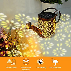 Ledeak Solar Watering Can with Lights, Creative Garden Shower Light with Hook, Hanging Solar Lantern Outdoor Metal Waterproof Garden Art Light Decor for Table Pathway Walkway Patio Lawn Home Yard