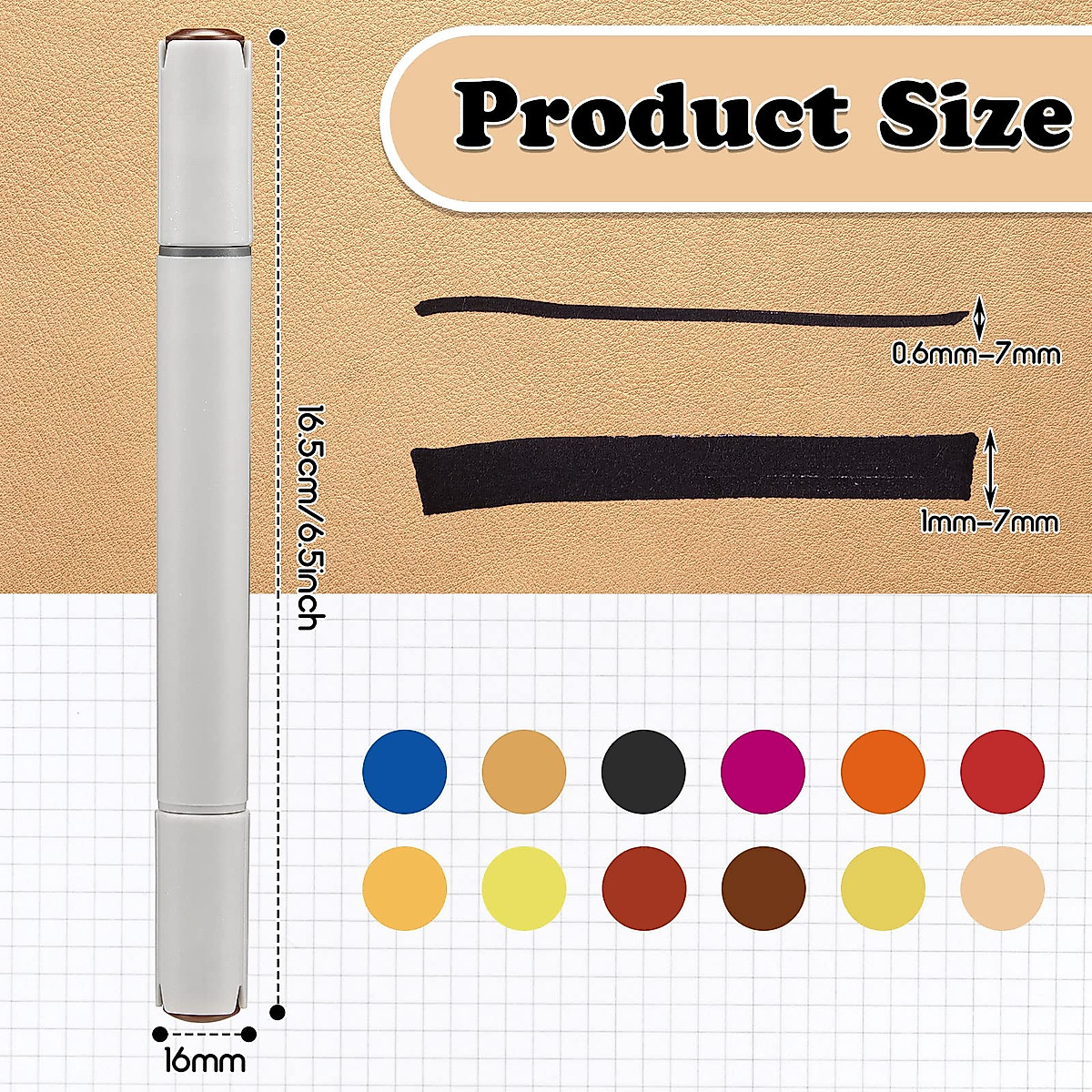 Teling 12 Packs Leather Dye Marker Pens Shoe Marker Leather Dual Tip Leather Touch up Pen for Repair Shoe Leather, 12 Colors