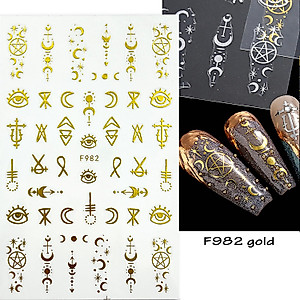 8 Sheets Gold Star Moon Nail Art Stickers Decals Snake Sun Eye Nail Stickers 3D Self Adhesive Nail Decals Design Various Patterns Nail Art Decals for Women DIY Manicure Decoration Supplies