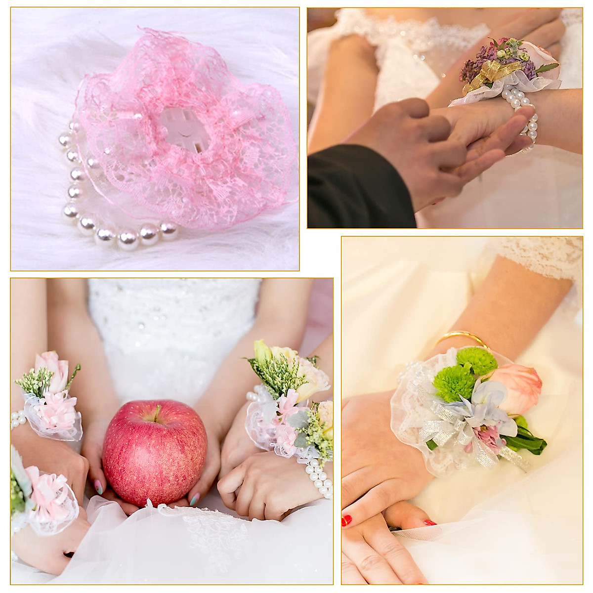 BLMHTWO 8PCS Elastic Pearl Corsage Bracelet, Stretch Wrist Corsage Band Pearl Wedding Wristlet Band DIY Wrist Corsage Bracelet Decor for Wedding Party Bride Bridesmaid Prom Flower