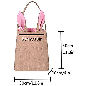 KEFAN 3 Pack Easter Bags, Egg Hunting Bunny Ear Baskets Jute Burlap Reusable Tote Bags for kids DIY Blank Gift Tote Bags