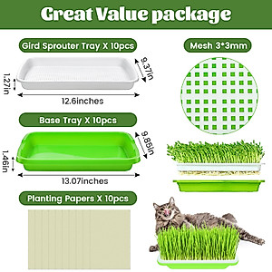 Legigo 10 Pack Green Seed Sprouter Trays- Soil-Free Cultivation Germination Tray, BPA Free Nursery Tray with Planting Paper for Indoors or Outdoors Sprouting Seeds, Grow Grass, Beans (Without Lids)