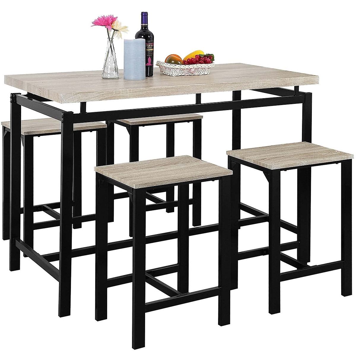 OTRIEK Dining Table Set for 4, 5 Pieces Kitchen Table and Chairs for Small Spaces, Bar Table and Chairs Set, Person Counter Height Table Set with 4 Chairs for Pub Dinner Breakfast (Beige)