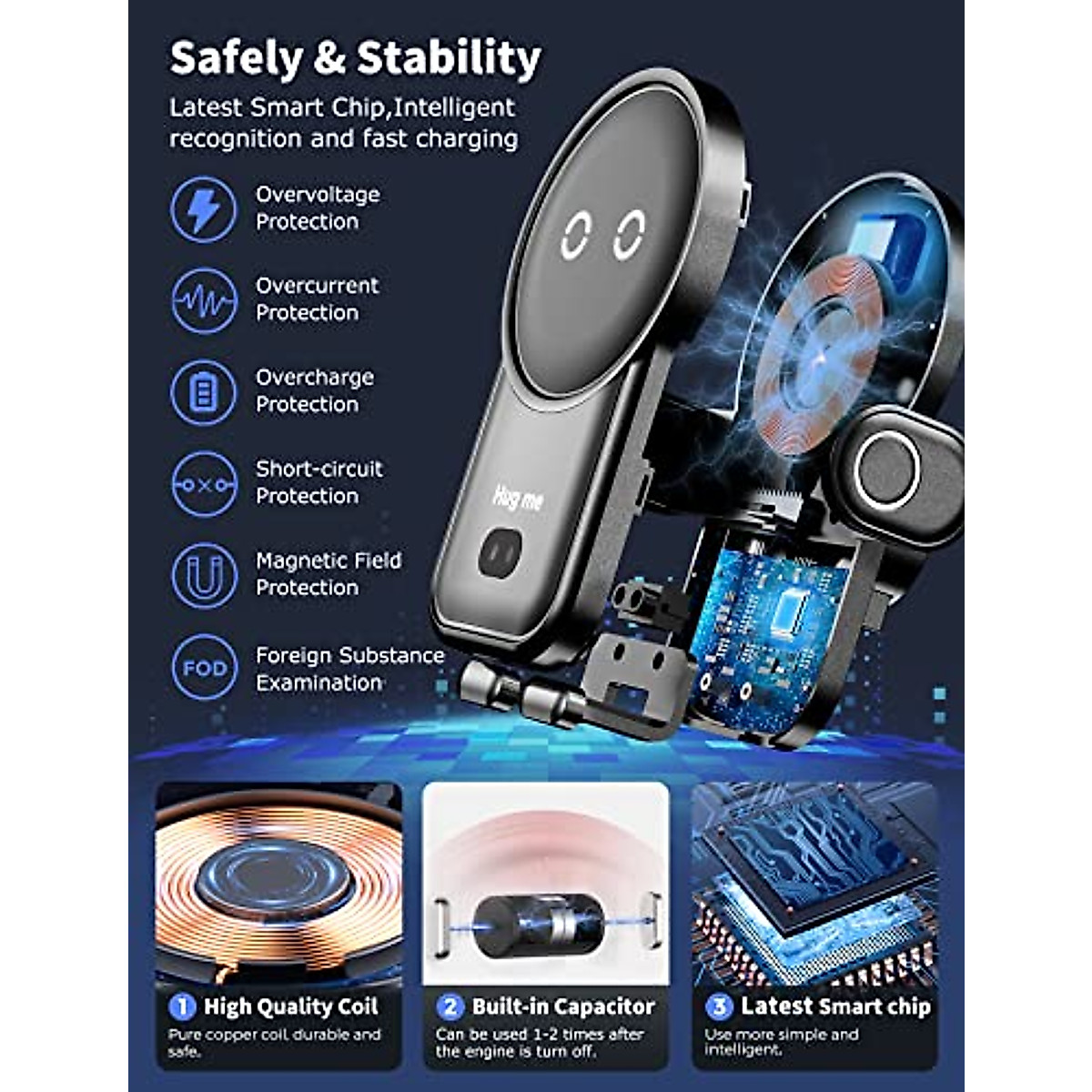 Wireless Car Charger, BENBOAR 15W Fast Charging Kharly Car Phone Holder, [Hug me] Astronaut Smart Sensor Auto-Clamping Phone Mount Car Air Vent Stand for iPhone Samsung Google LG etc Smartphones,Black