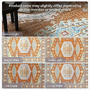 Kokia Area Rugs Living Room 9x12 Ultra-Thin Washable Orange Large Area Rug Dining Room Geometric Tribal Distressed Lightweight Foldable Carpet for Dining Room Home Office, Solani Orange-1