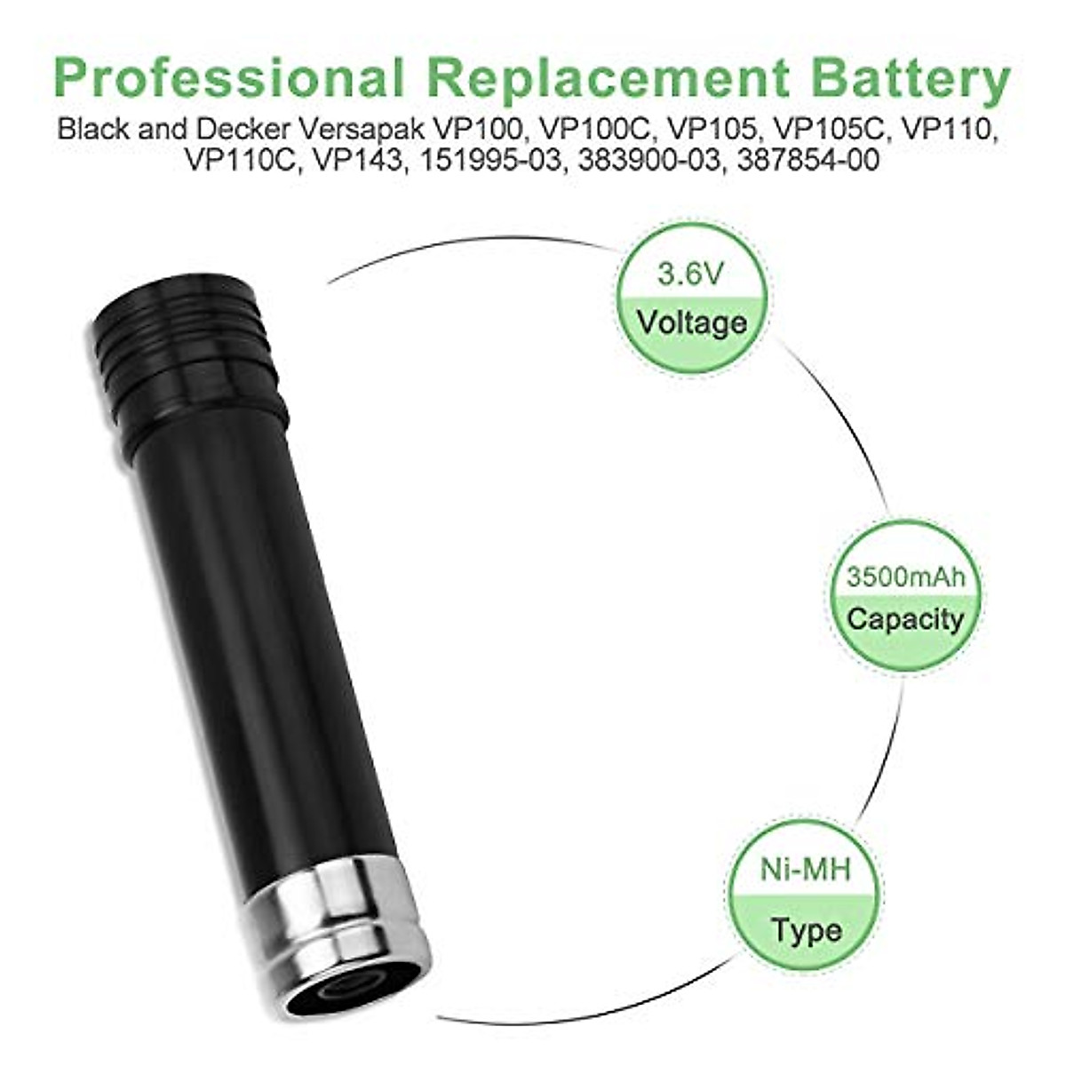 2 Pack 3.6V 3500mAh Replacement for Black and Decker Versapak Battery VP100 VP100C VP105 VP105C VP110 VP110C VP130 VP142 VP143 VP7240 Black and Decker Power Tools(Ni-MH Battery)