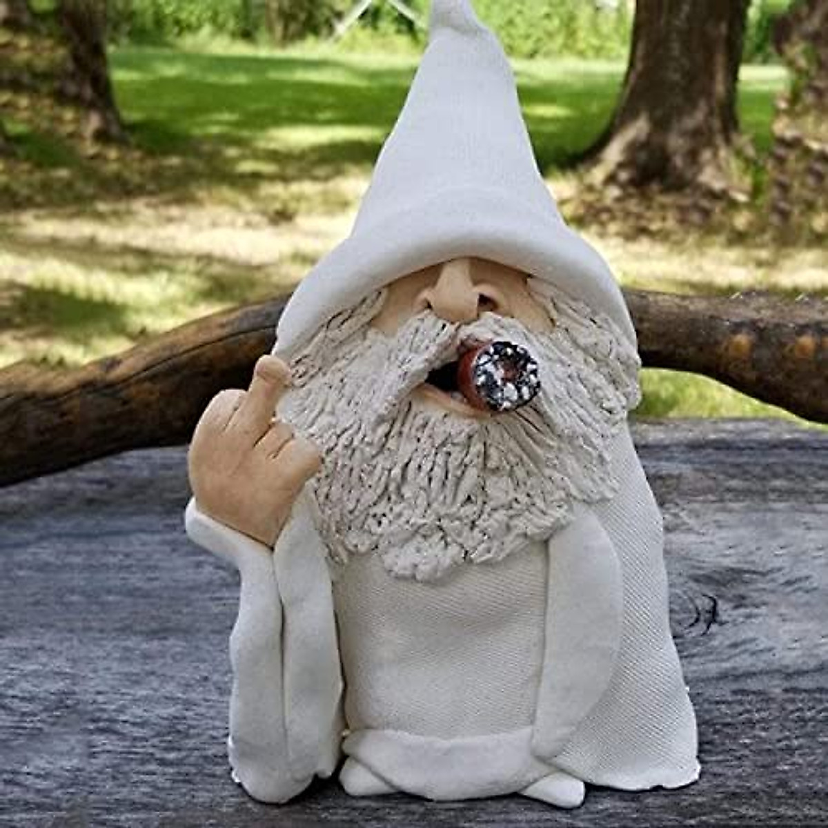 SIMAYA Smoking Wizard Gnome, Naughty Garden Gnome, Polyresin Garden Sculpture, Middle Finger Gnome Statue, Funny Lawn Figurine for Lawn Yard Balcony Porch Patio Home Ornaments Outdoor Decorations